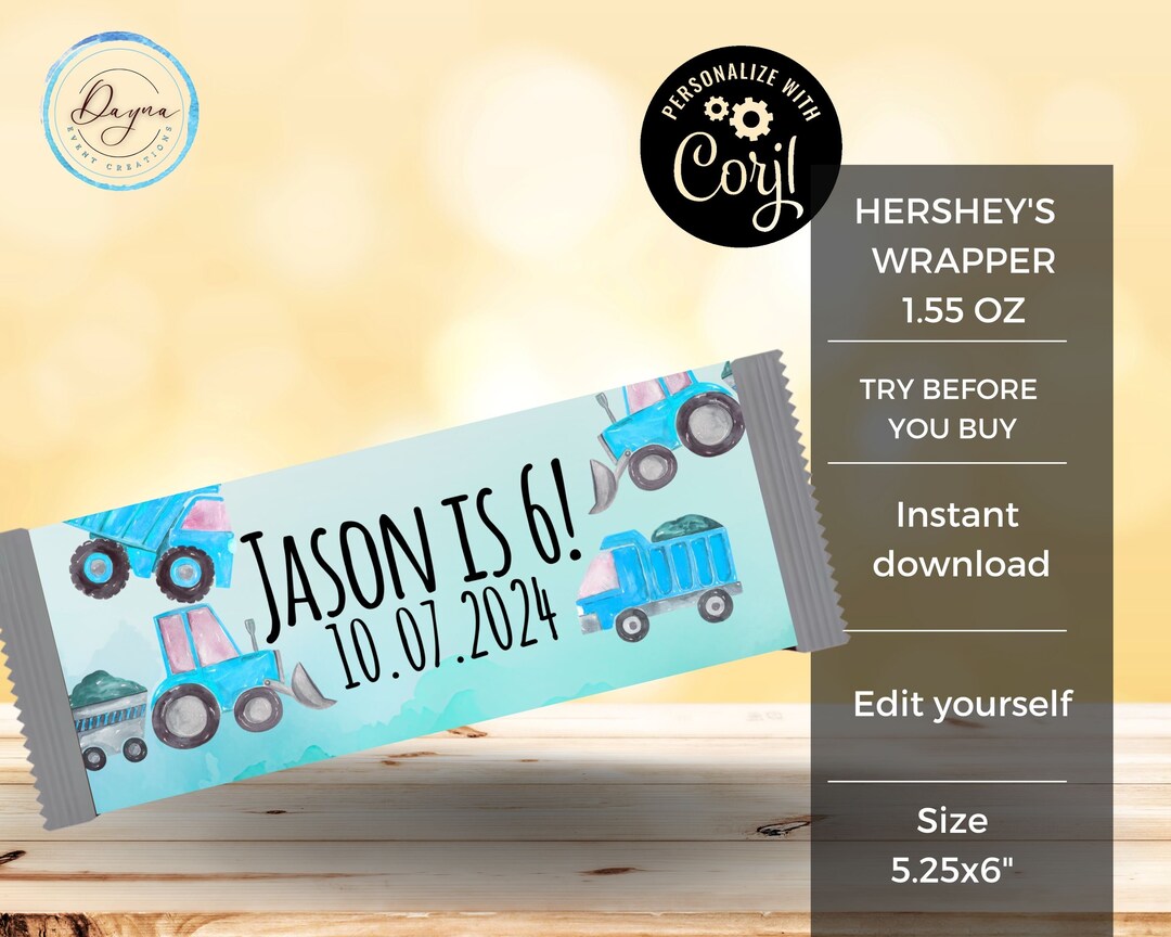 Editable Hershey Chocolate Candy Bar Wrapper Template | Personalized ...