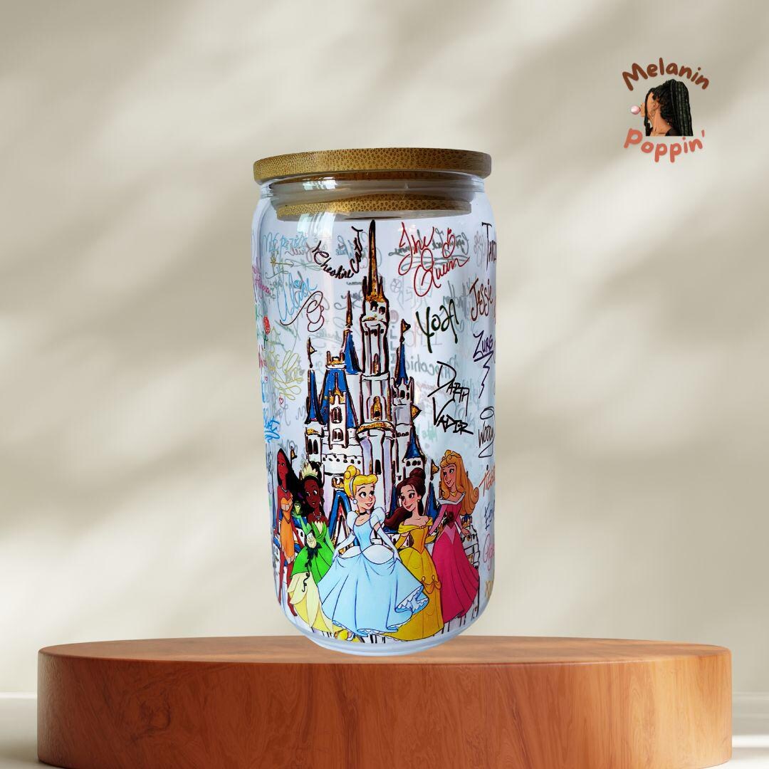 Disney Princesses Glass Cup | Castle & Signatures, Iced Coffee, 16oz ...