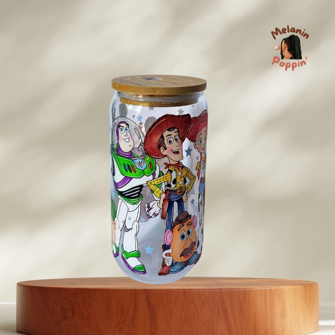 Toy Story Glass Can Cup: 16oz With Bamboo Lid & Straw - Etsy