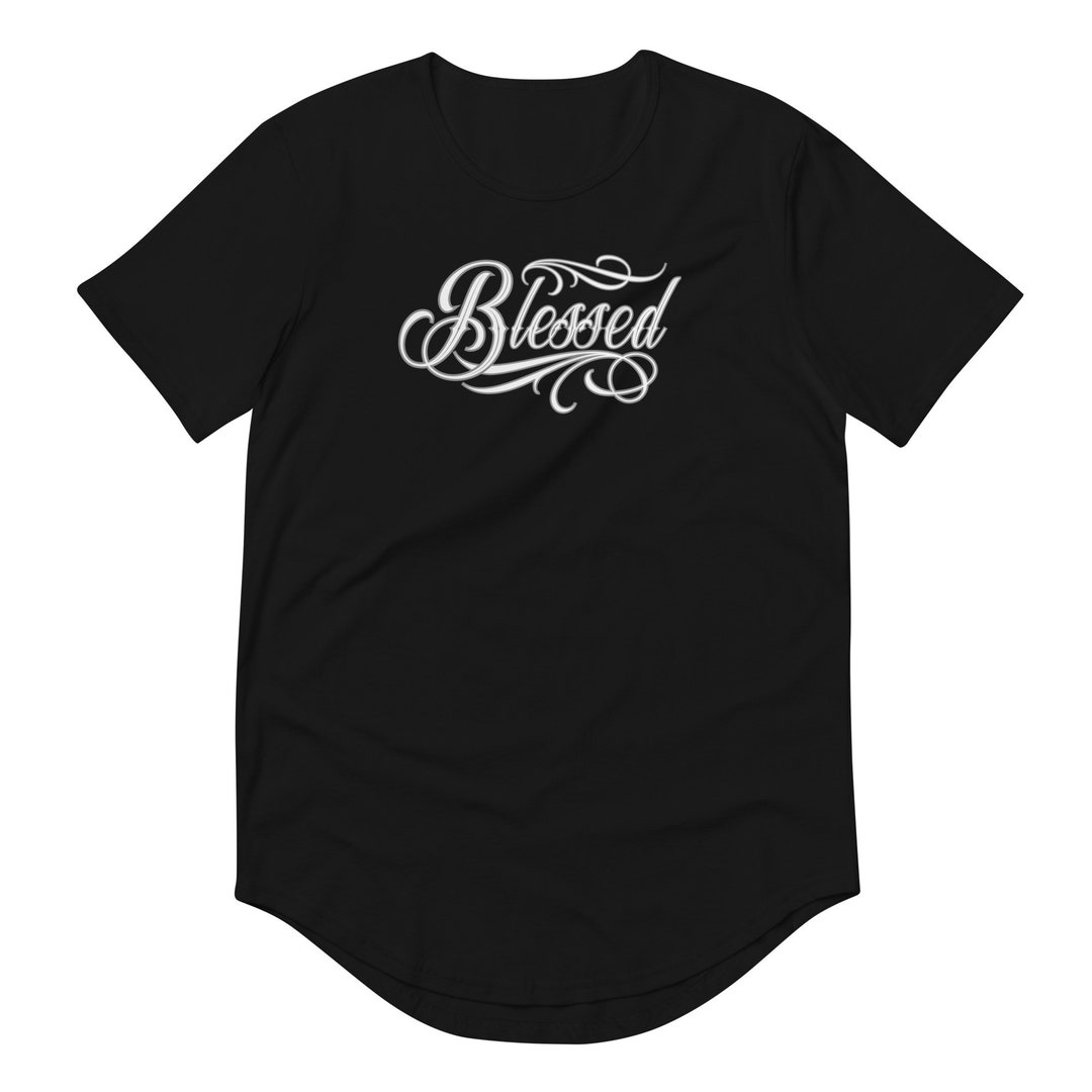 Christian Blessed Tattoo Design Unisex Men's Curved Hem T-shirt, Faith ...