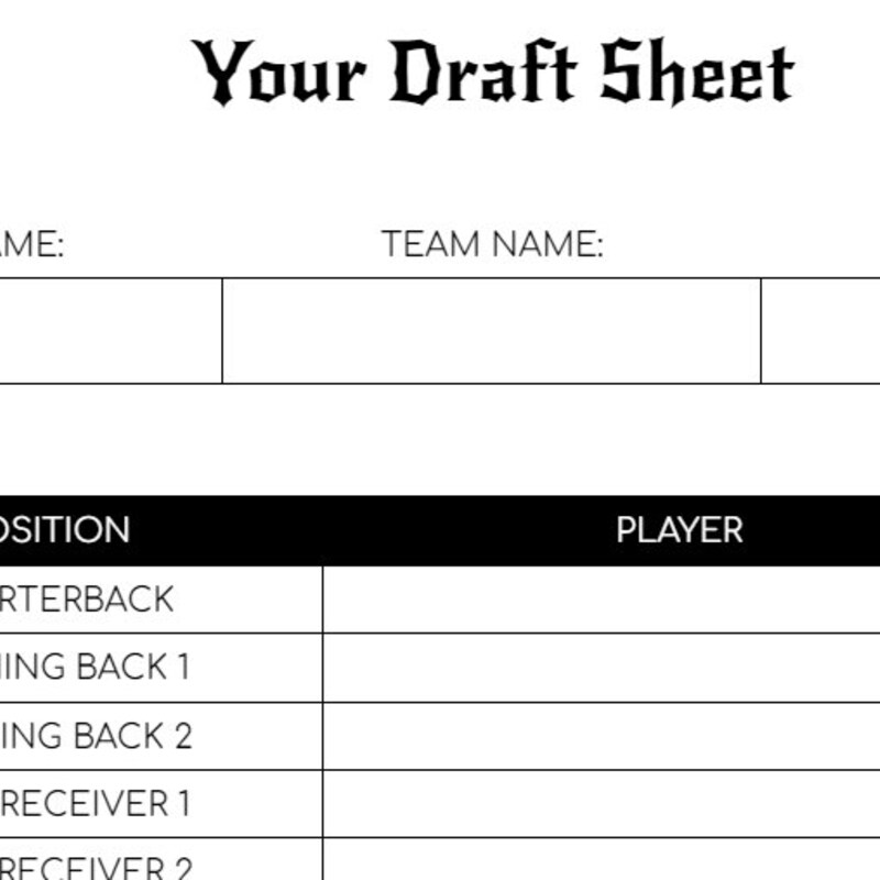 Fantasy Draft Sheet - Etsy
