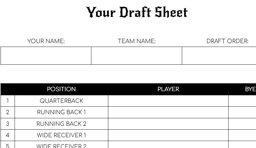 Fantasy Football Draft Party - Draft List Cheat Sheet - Etsy
