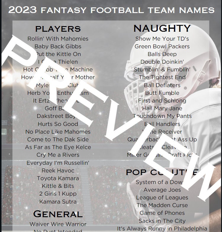 Fantasy Football Team Name Ideas for 2023 - Etsy