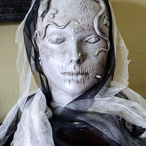 Mixed Media Assemblage Art Head Bust Creepy Medusa Halloween Prop Decor ...
