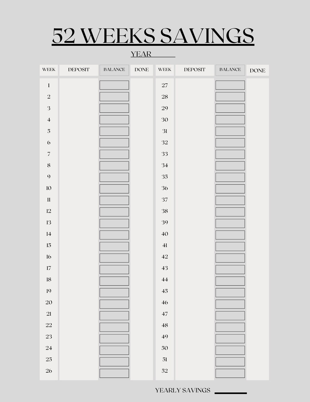 52 Weeks Saving Printable Tracker - Etsy