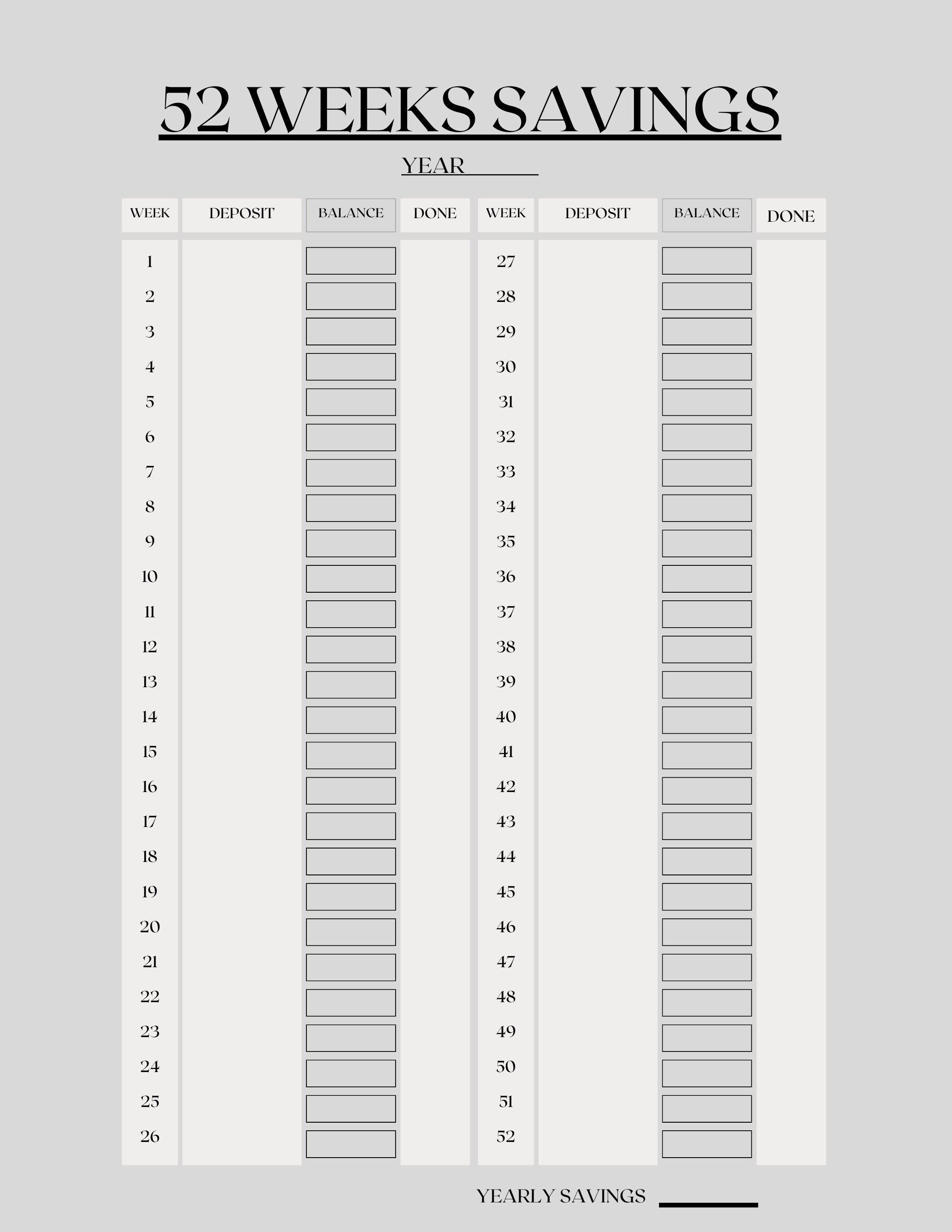 52 Weeks Saving Printable Tracker - Etsy