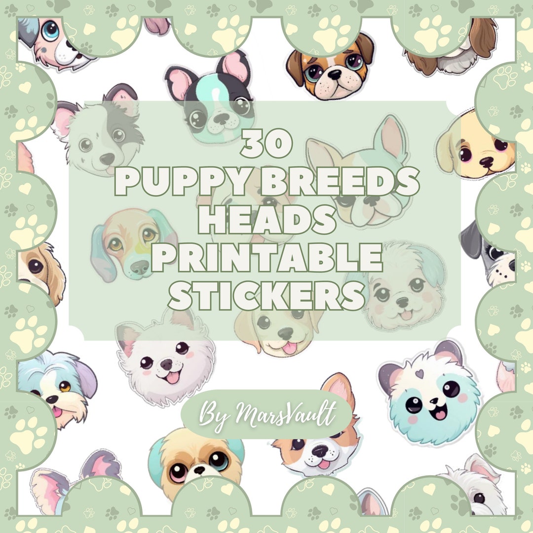 30 Cute Puppy Breeds Head Printable Stickers Digital Design - Etsy