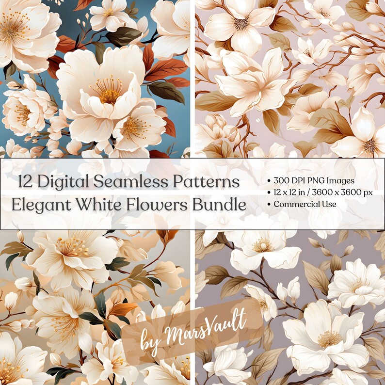 Instant Download Digital Printable Floral Paper Bundle of 12 Seamless ...