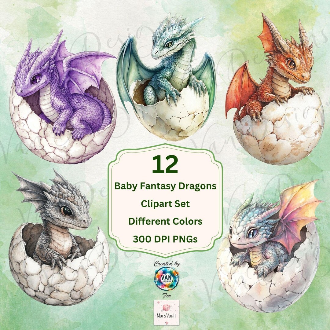 Watercolor Baby Fantasy Dragon Clipart Set, Cute Colorful Baby Dragons ...