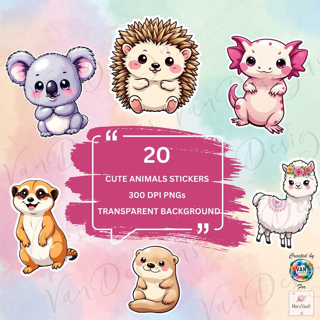 Cute Animals Digital Stickers, 20 Animals Stickers Bundle, Animals ...