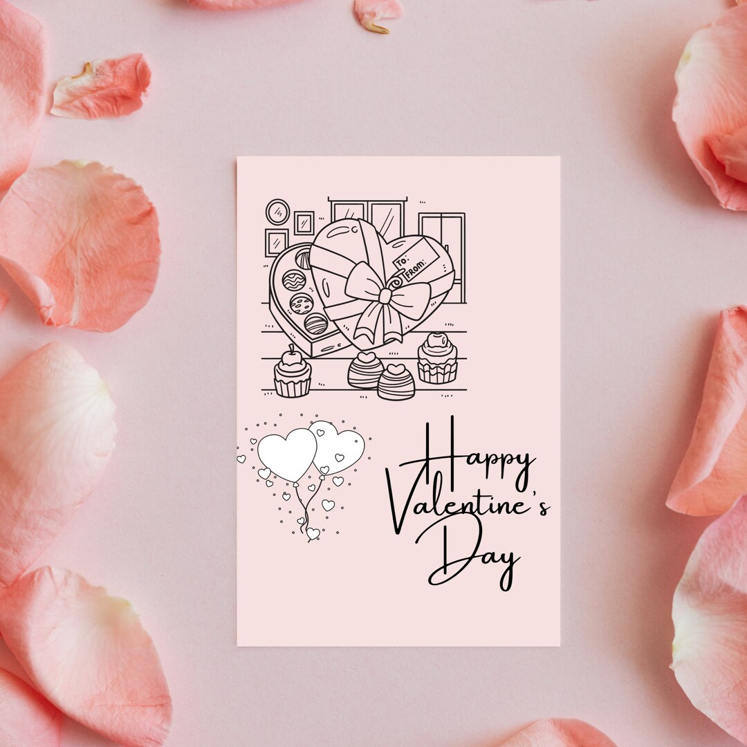Printable Valentine's Day Pink Card Digital Template Printable, - Etsy