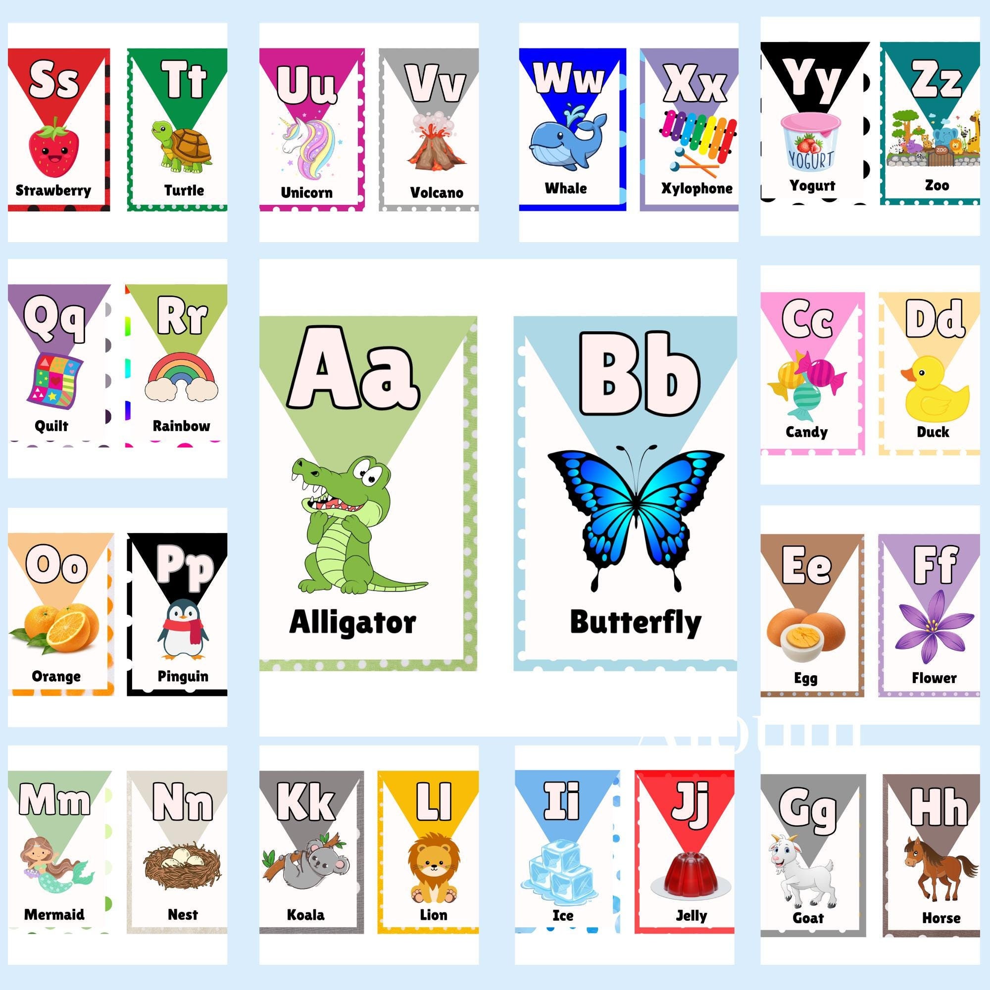 Printable Alphabet Flash Cards Colorful English Alphabet Cards for ...