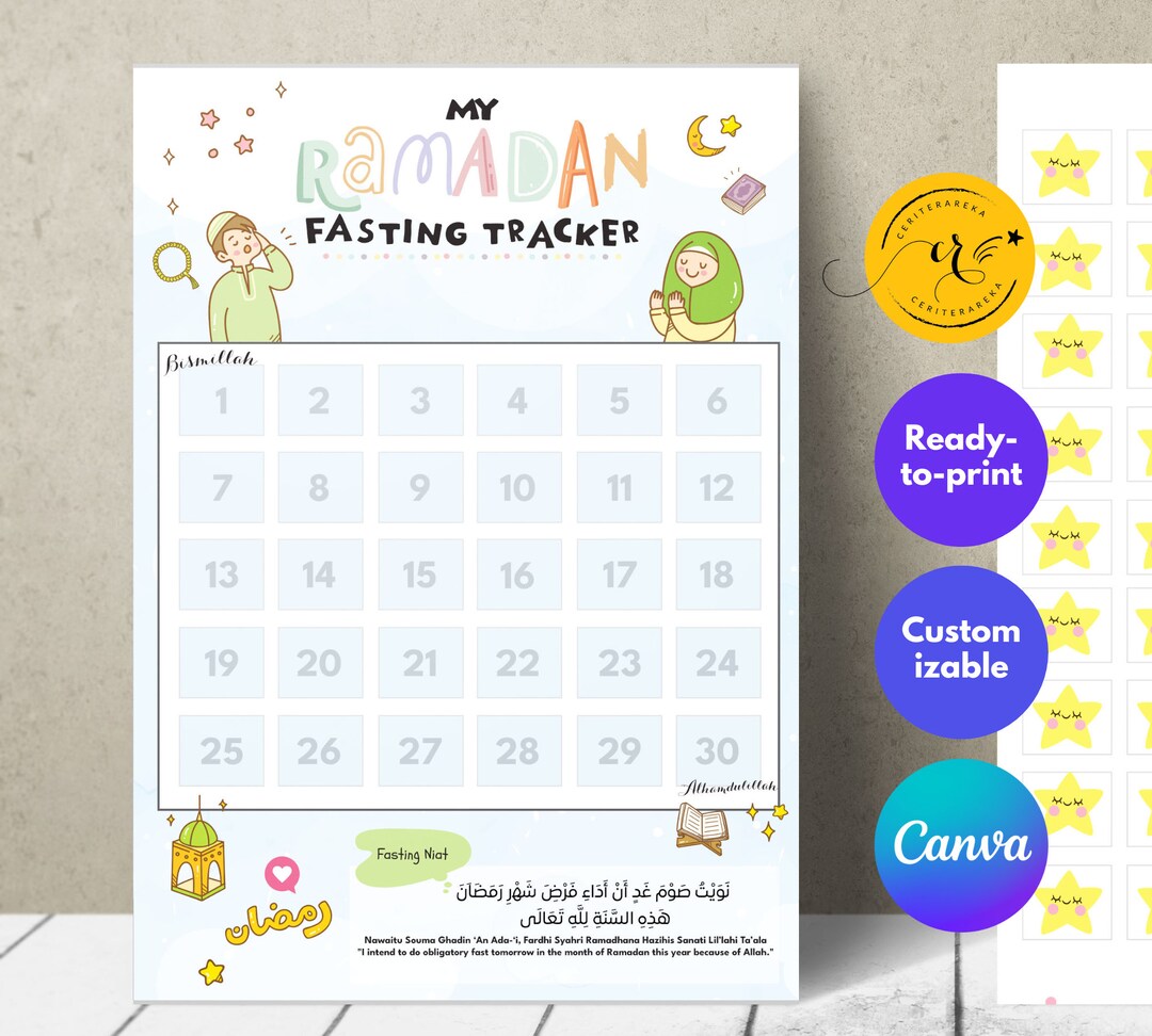 CANVA PRINTABLE Digital Ramadan Tracker for Kids | Editable Canva ...