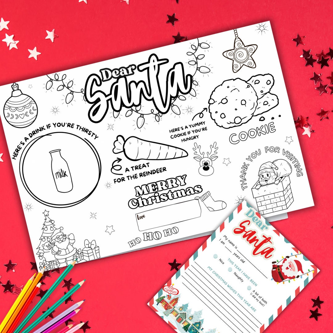 Santa Cookie Placemat, PRINTABLE Christmas Placemat, Dear Santa Letter ...