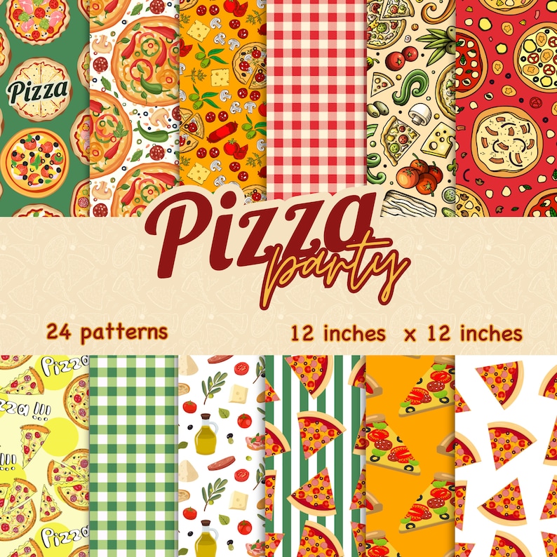 Pizza Party Digital Paper Set (PNG) - Etsy