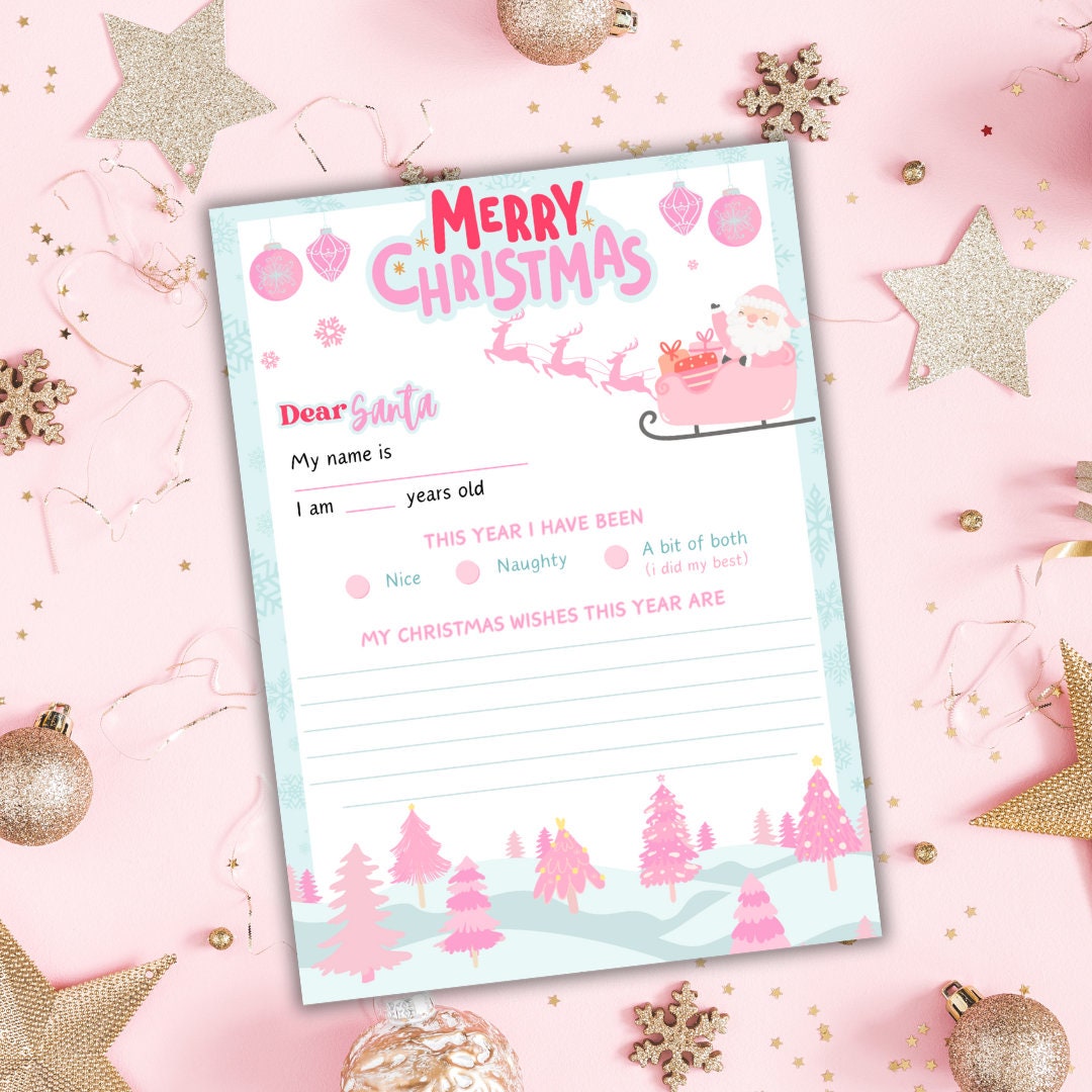 Letter to Santa, Kids Letter to Santa, Printable Letter to Santa, Pink ...