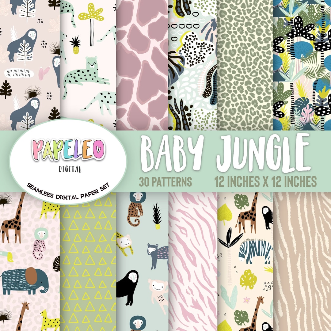 Jungle Animal, Safari Digital Paper, Jungle Animals Pattern, Boho Baby ...