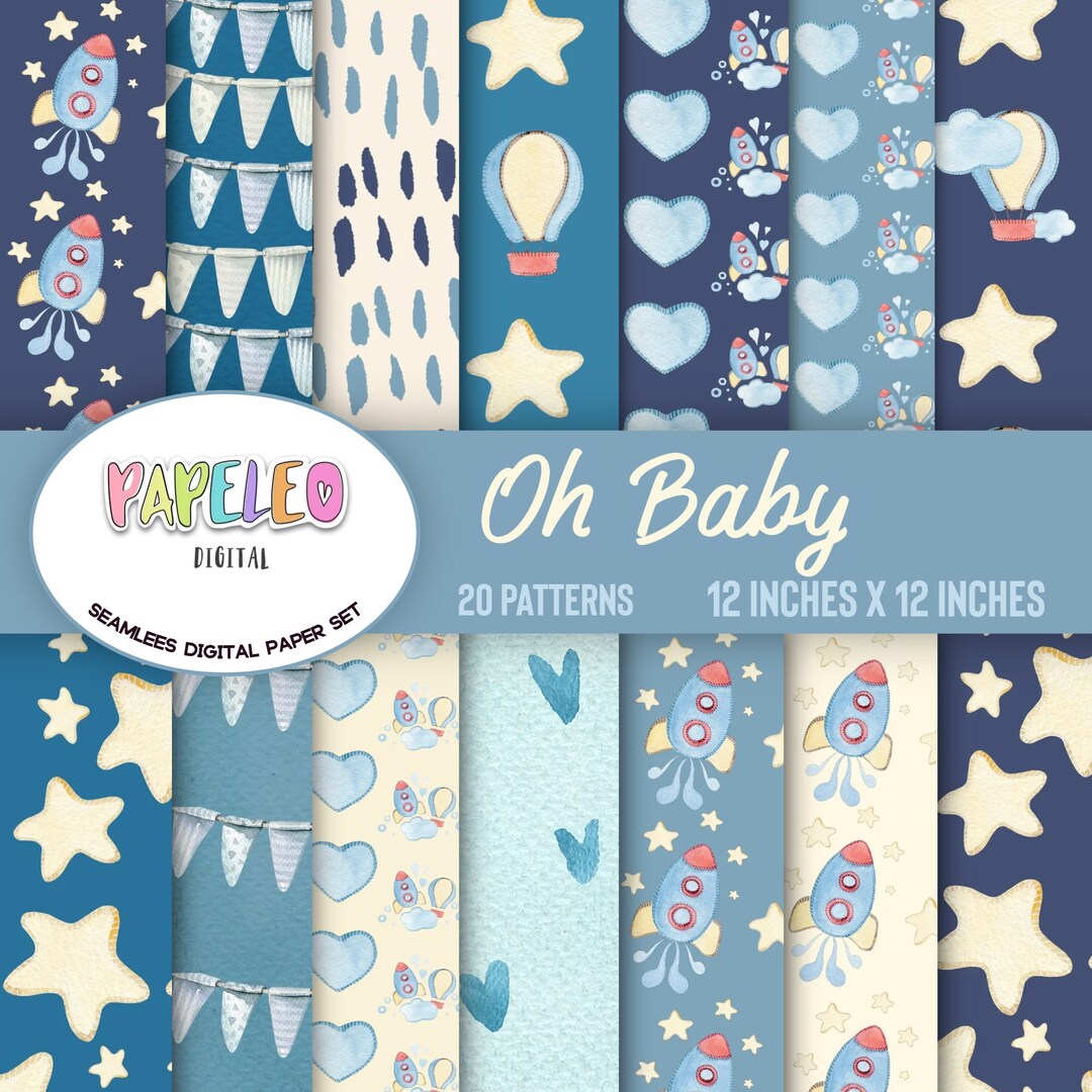 Baby Boy, Nursery Baby, Rocket Digital Paper, Baby Blue Nursery, Oh ...
