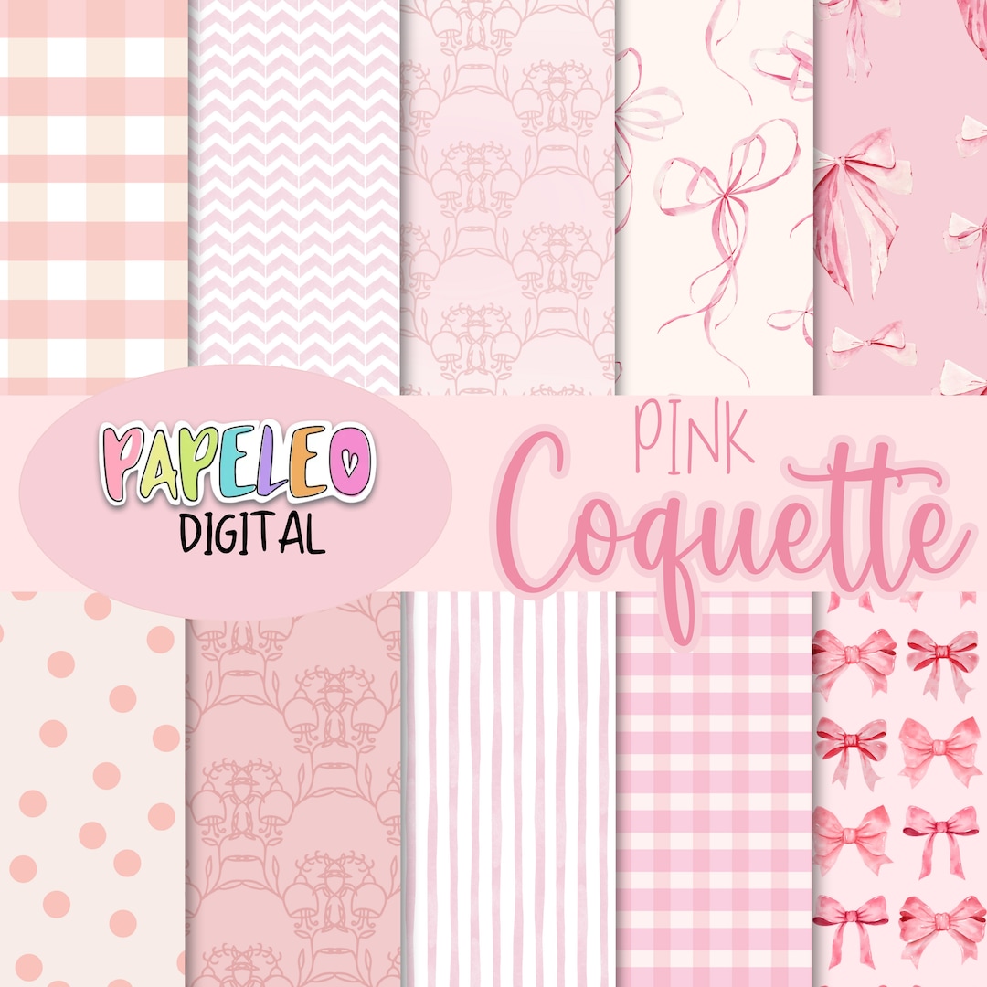 Coquette Paper, Bridgerton Pink Bow, Pink Bow Digital Paper, Minimalist ...