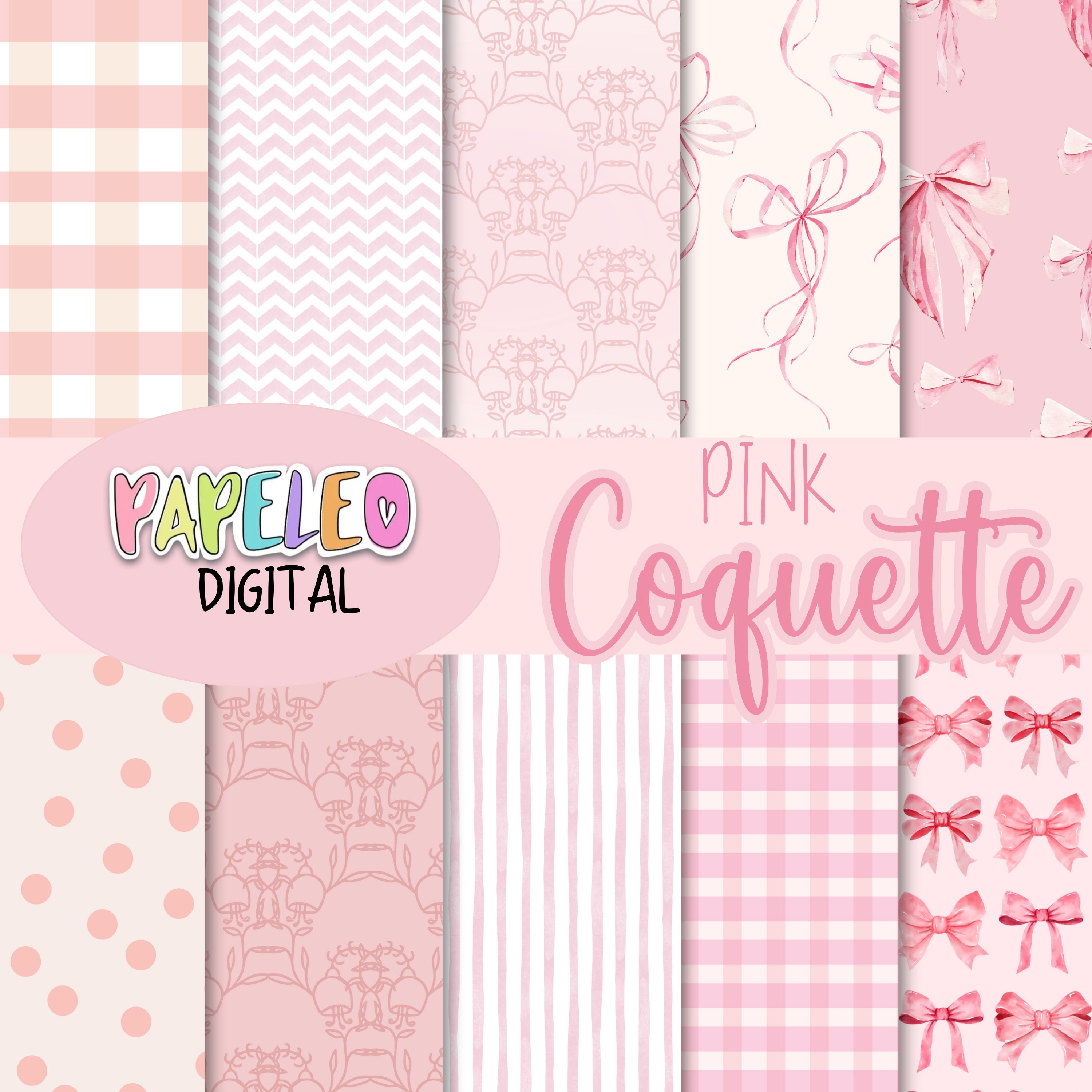 Coquette Paper, Bridgerton Pink Bow, Pink Bow Digital Paper, Minimalist ...