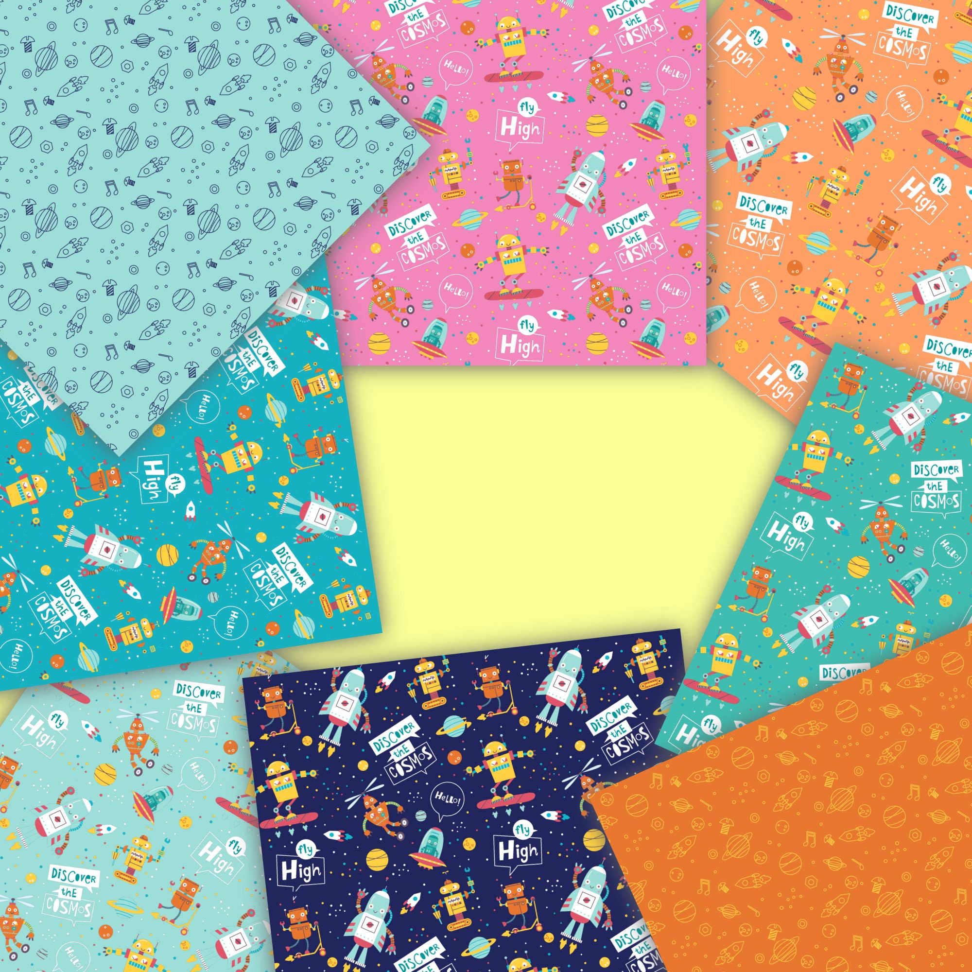 ROBOTS Digital Paper,robot Party Printables, Robot Theme Art, Cute ...