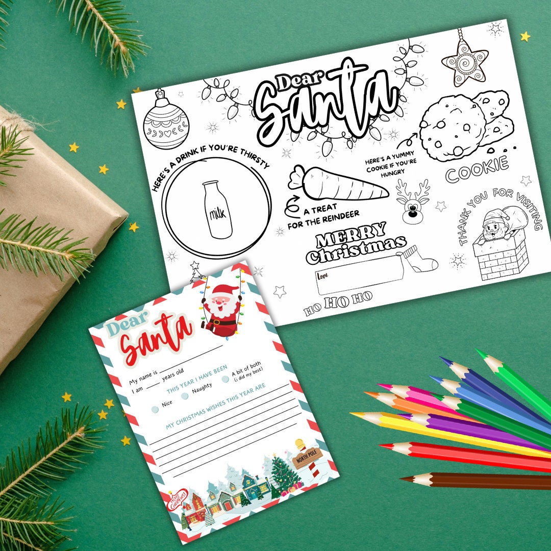 Santa Cookie Placemat, PRINTABLE Christmas Placemat, Dear Santa Letter ...