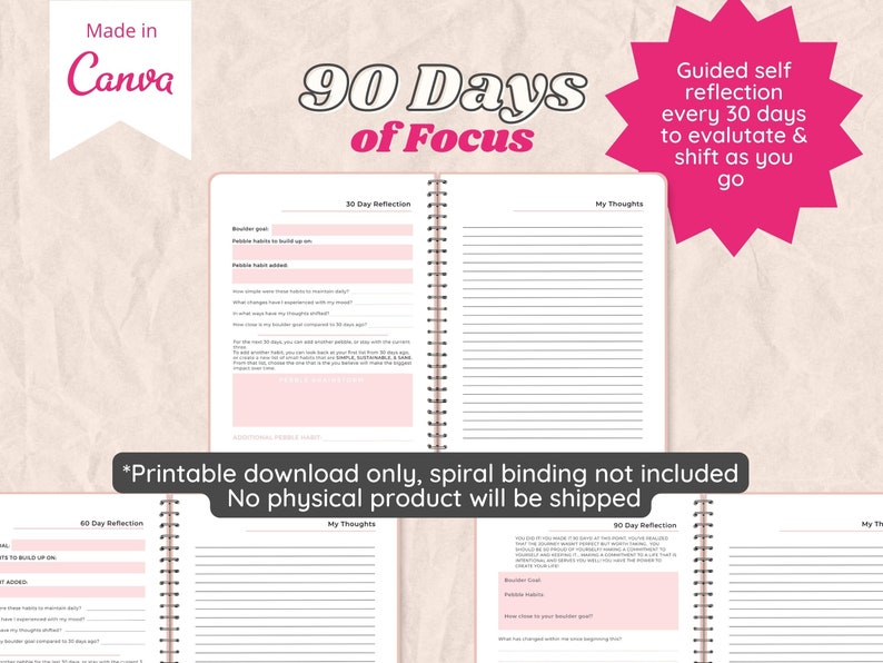 PRINTABLE PINK Goal Habit Journal | PDF Daily Planner | Health Wellness ...