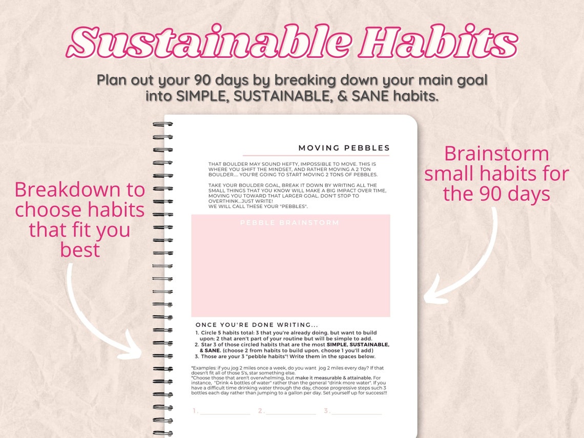 PRINTABLE PINK Goal Habit Journal | PDF Daily Planner | Health Wellness ...
