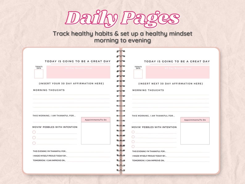 PRINTABLE PINK Goal Habit Journal | PDF Daily Planner | Health Wellness ...