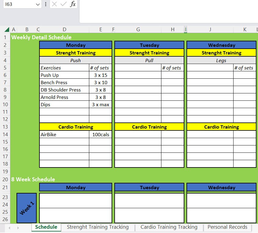 2023 Fitness Workout Tracker Spreadsheet Exercise Log Excel Lifting ...