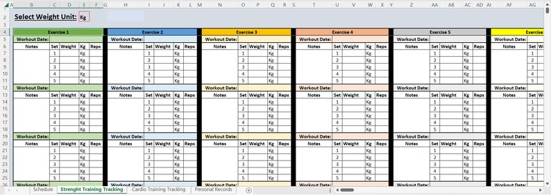 2023 Fitness Workout Tracker Spreadsheet Exercise Log Excel Lifting ...