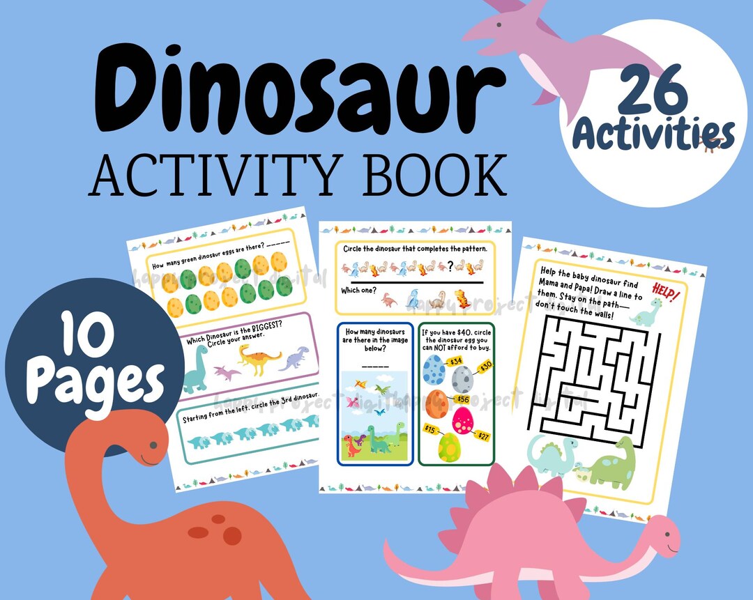 Dinosaur Themed Children's Activity Book | 10 Pages 36 Activities ...
