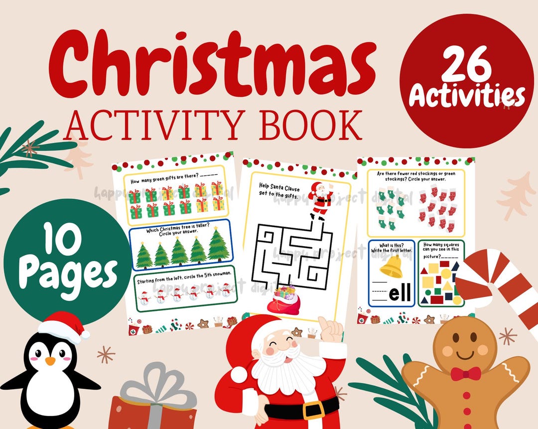 Christmas Themed Children's Activity Book | 10 Pages 36 Activities ...