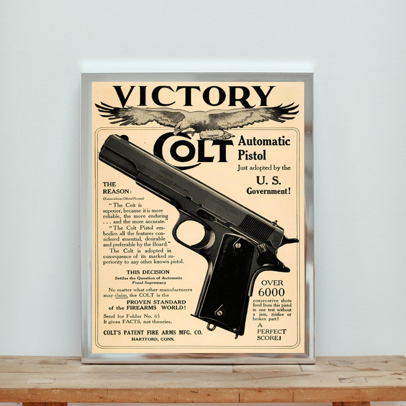 COLT Victory Pistol 5K UPSCALED Poster, WW2 Gun Art, WW2 Pistol Art ...
