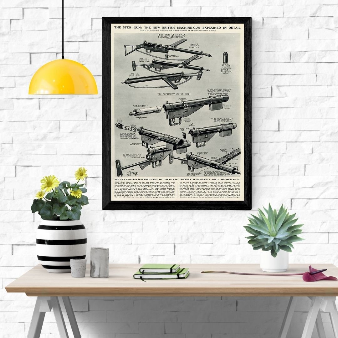 STEN Gun Manual Art UPSCALED, WW2 Gun Art, WW2 SMG Art, War Decor ...