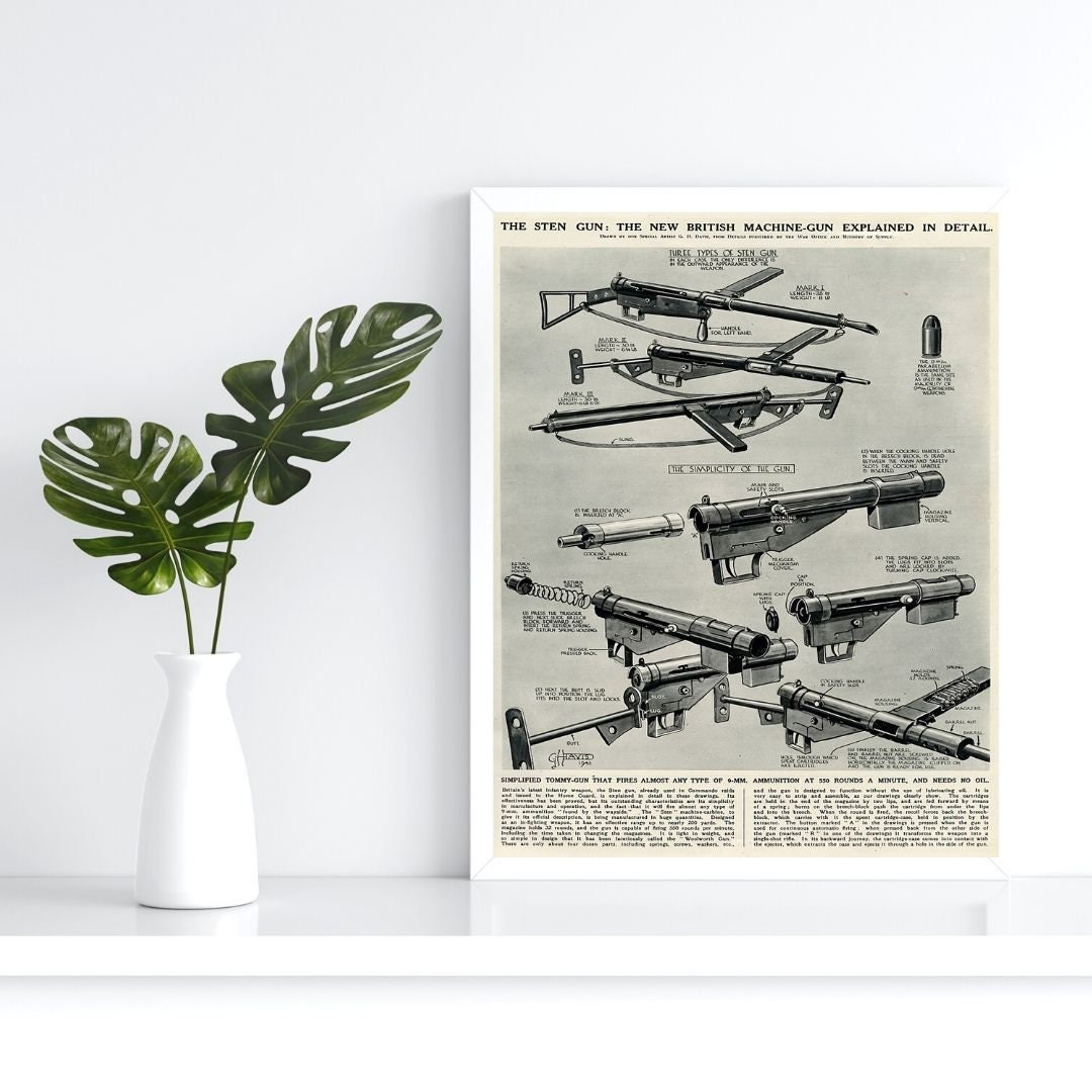STEN Gun Manual Art UPSCALED, WW2 Gun Art, WW2 SMG Art, War Decor ...