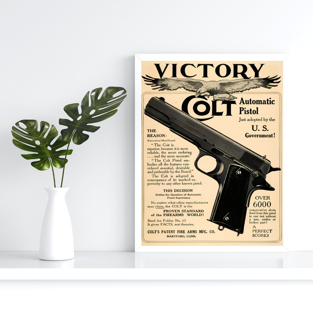 COLT Victory Pistol 5K UPSCALED Poster, WW2 Gun Art, WW2 Pistol Art ...
