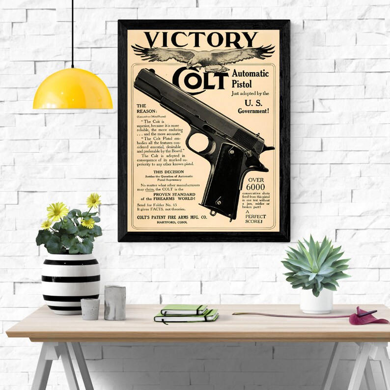 COLT Victory Pistol 5K UPSCALED Poster, WW2 Gun Art, WW2 Pistol Art ...