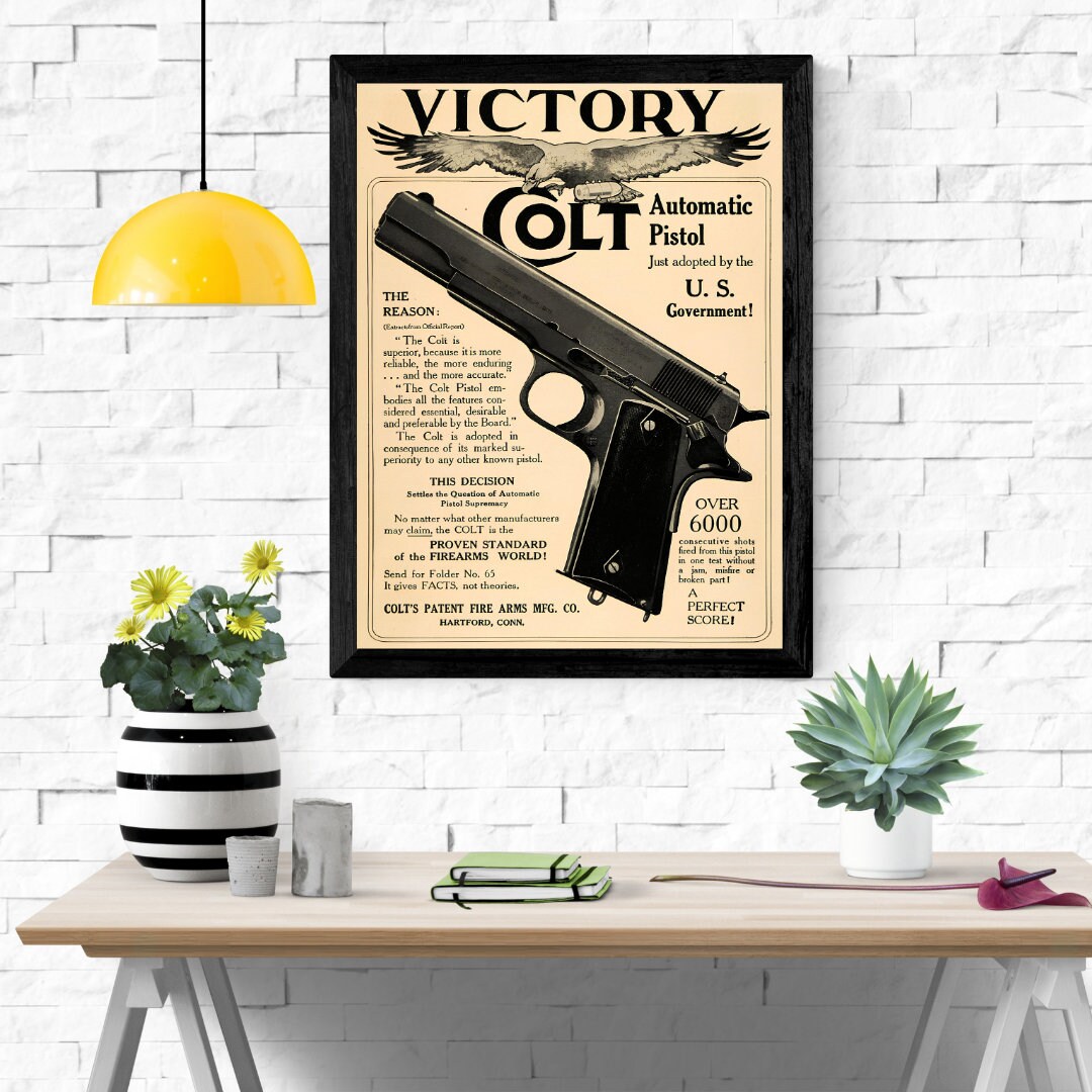 COLT Victory Pistol 5K UPSCALED Poster, WW2 Gun Art, WW2 Pistol Art ...