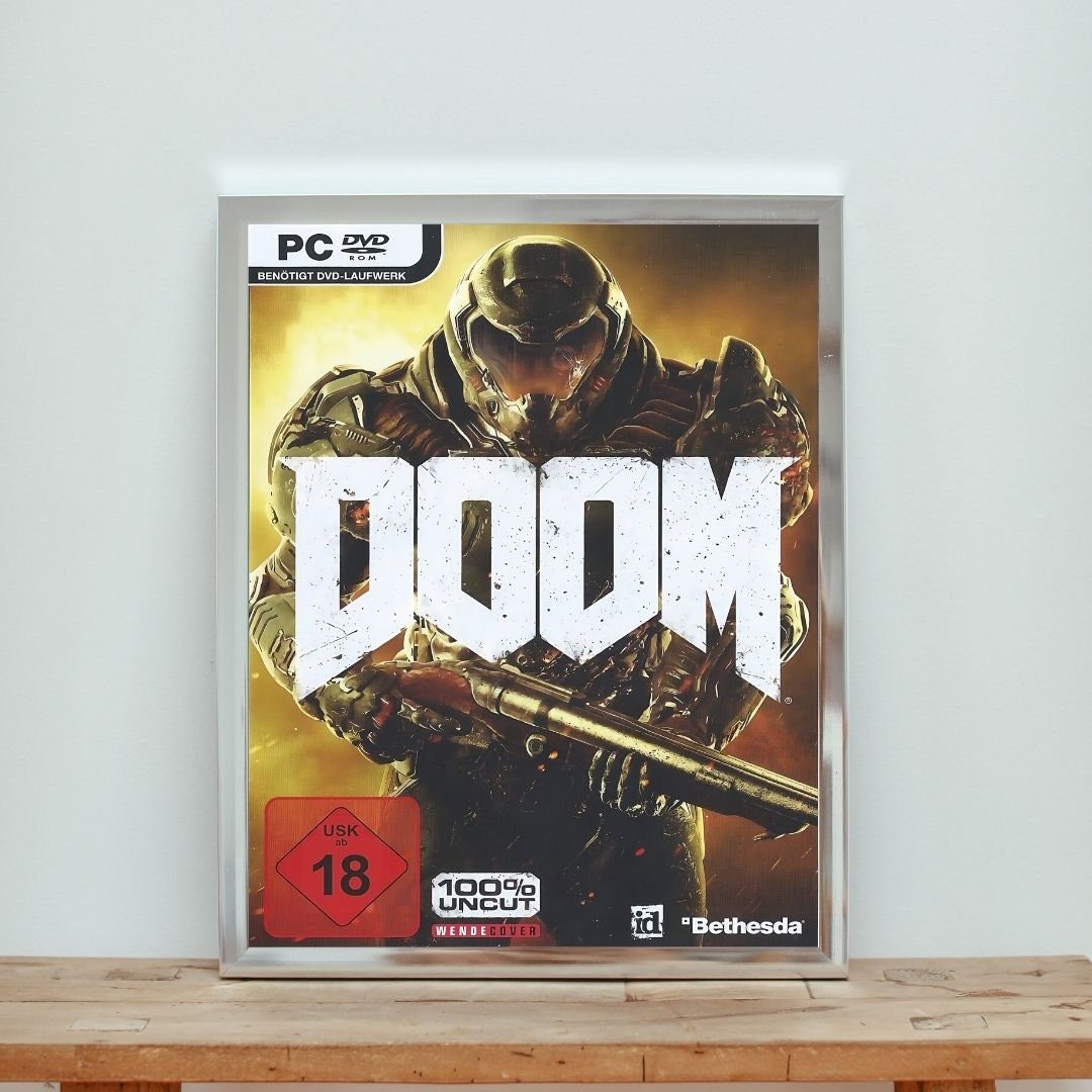 DOOM 2016 Box Art UPSCALED, Doomguy, Covert Art, Game Art, Gamer Gift ...