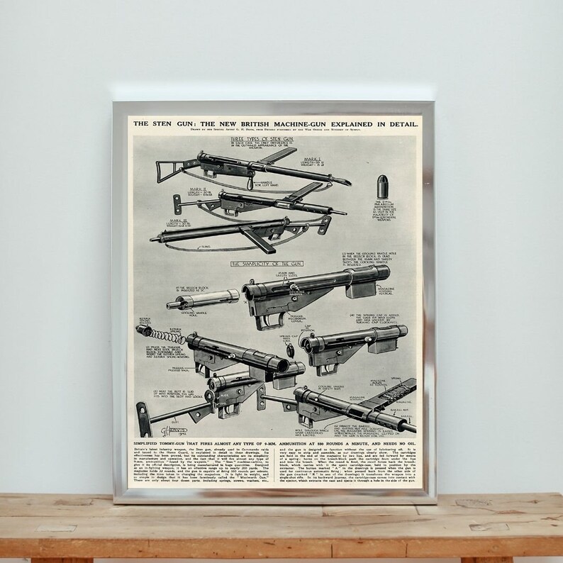 STEN Gun Manual Art UPSCALED, WW2 Gun Art, WW2 SMG Art, War Decor ...