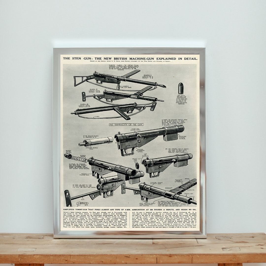 STEN Gun Manual Art UPSCALED, WW2 Gun Art, WW2 SMG Art, War Decor ...