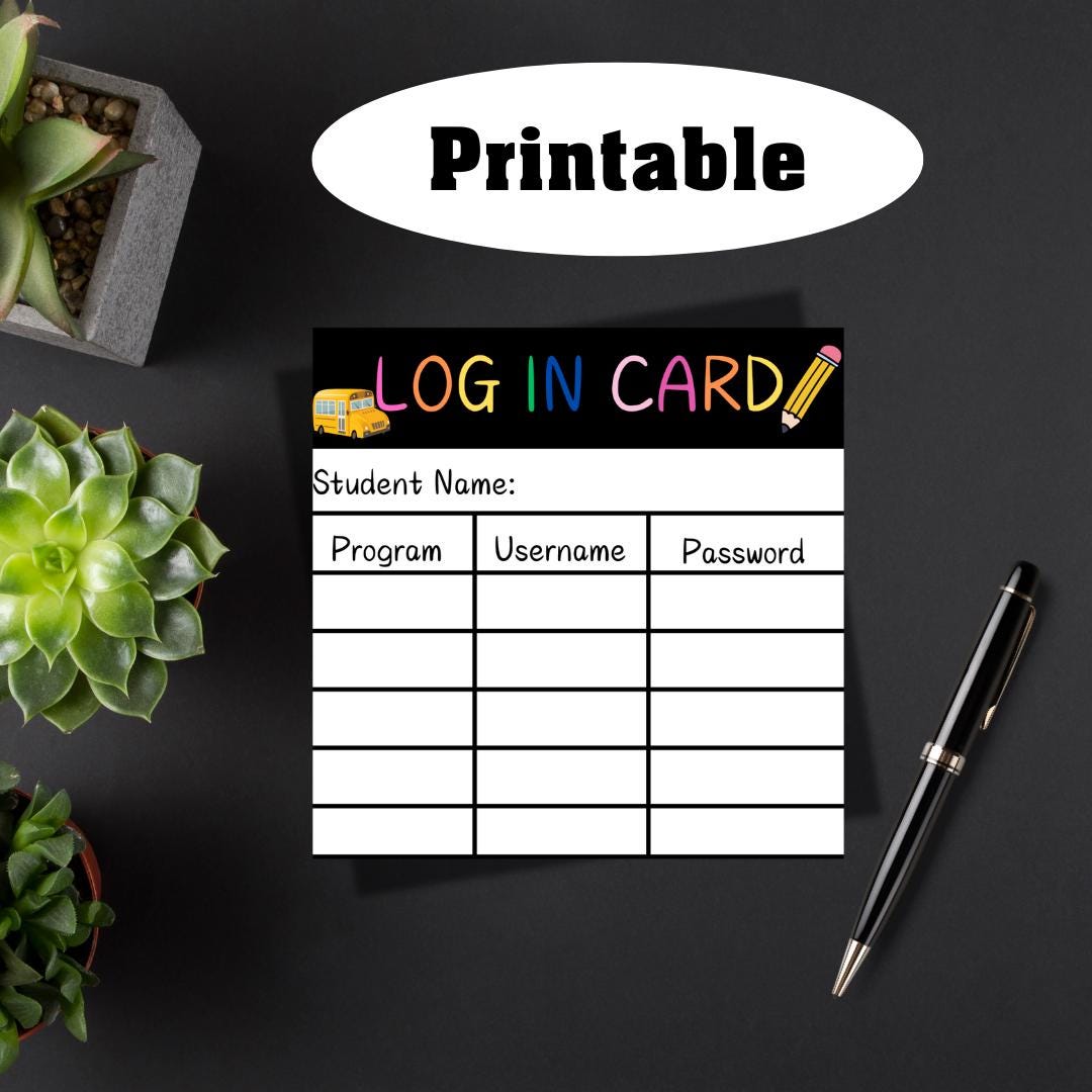 Log in Cards for Students, Teacher Templates, Digital PDF Printable - Etsy