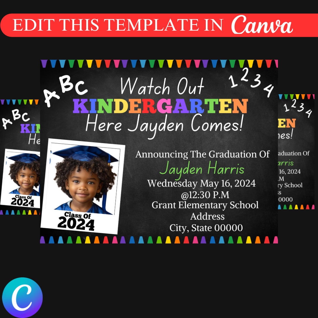 Kindergarten Graduation Invitation Template: Chalkboard Design (digital ...