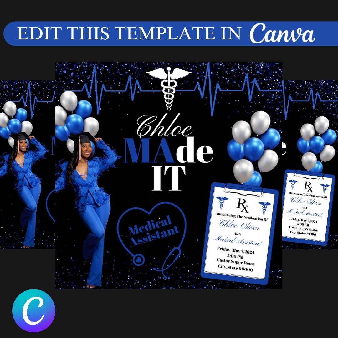 Editable Medical Assistant Flyer, MA Grad, Canva, Graduation Invitation ...