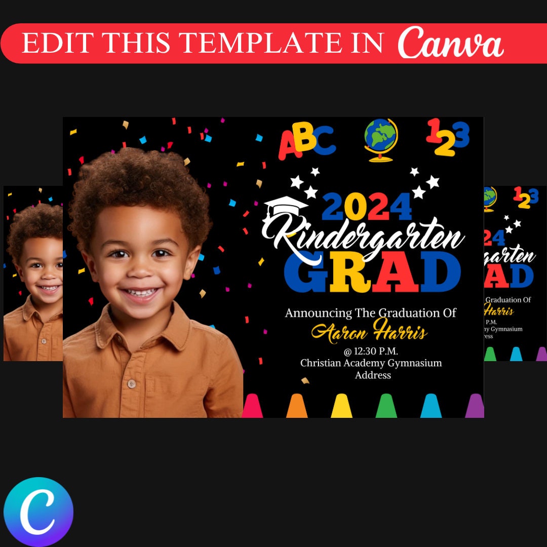 Kindergarten Graduation Invitation Template: Editable Grad Party ...