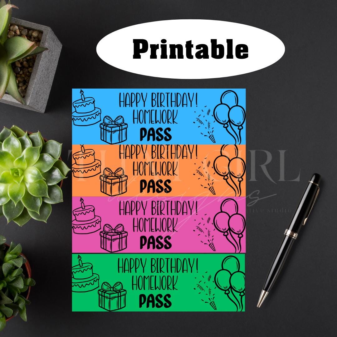Happy Birthday Homework Pass for Students, Teacher Templates, Digital ...