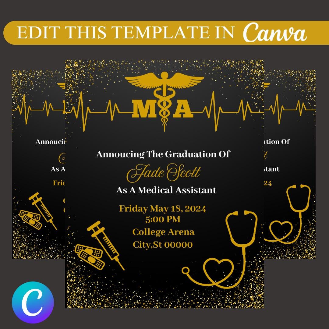 Editable Medical Assistant Flyer, MA Grad, Canva, Graduation Invitation ...