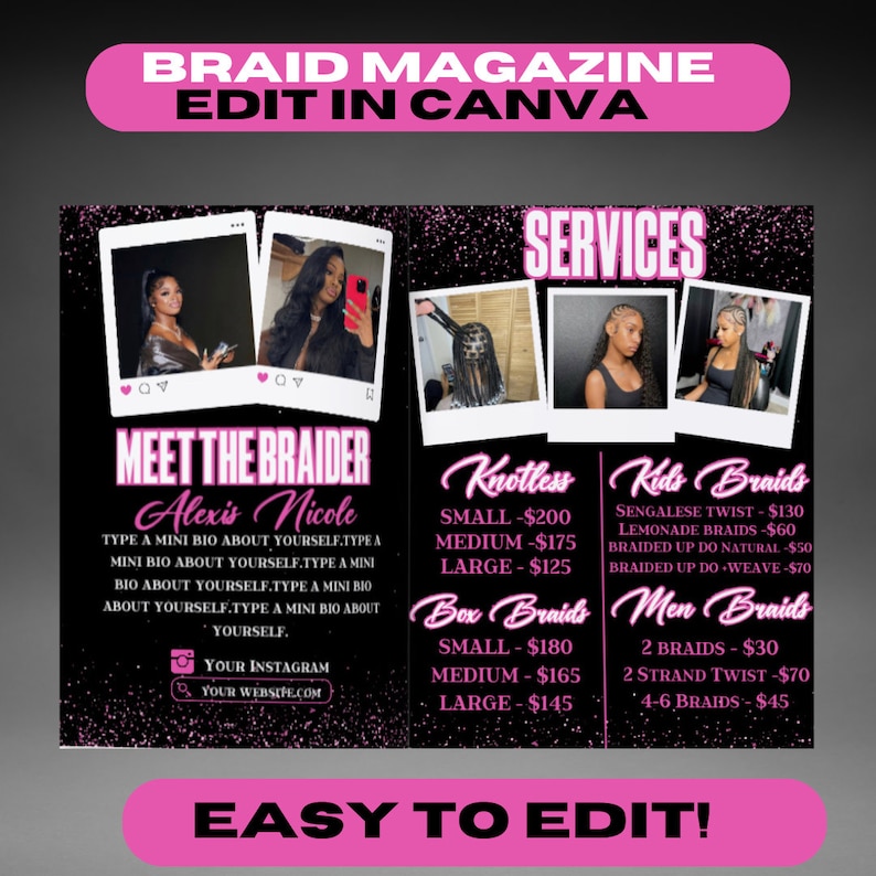 Braid Magazine Template: Editable Hair Salon Flyer (digital Download ...