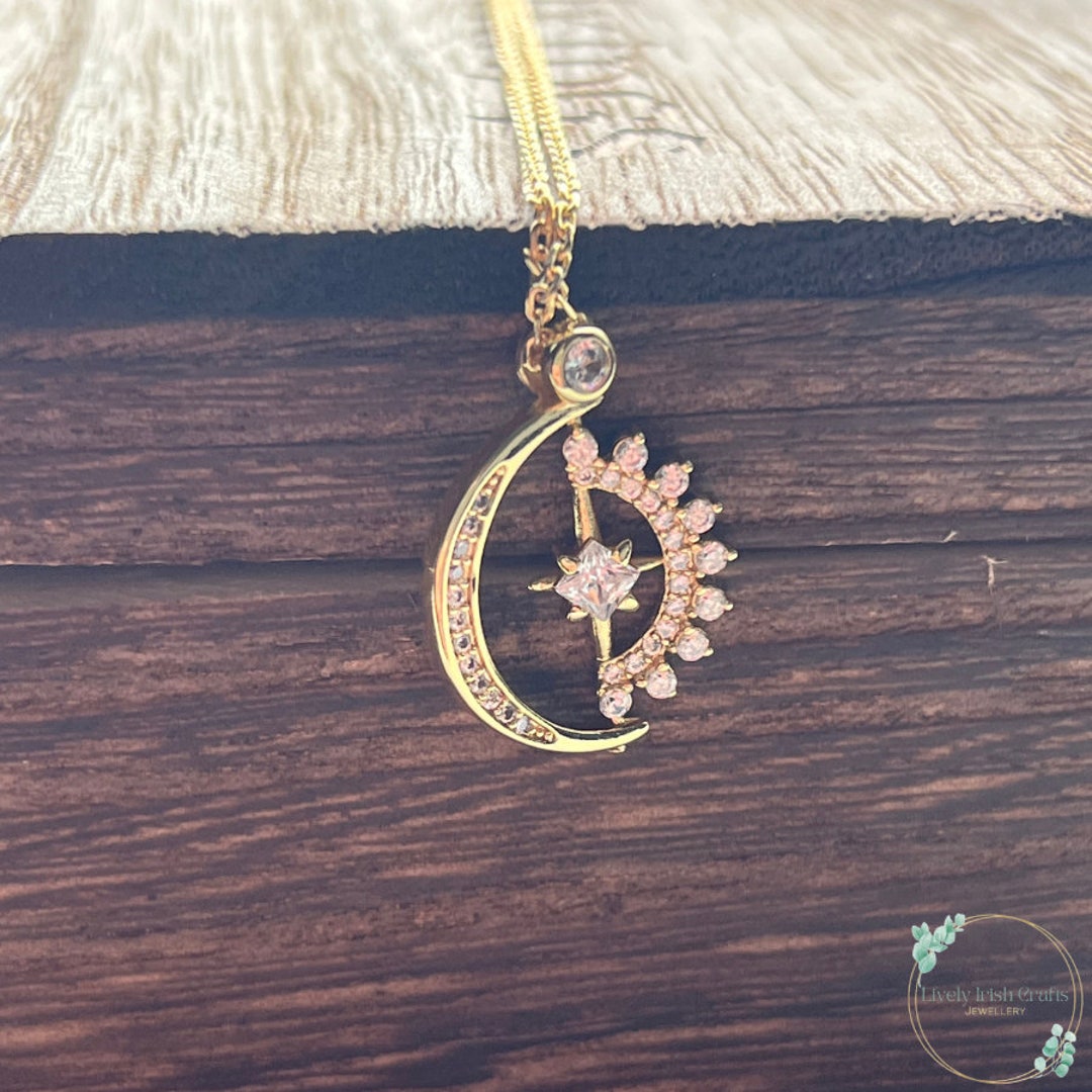 Crescent Moon and Star Necklace, Minimalist Necklace, Celestial ...